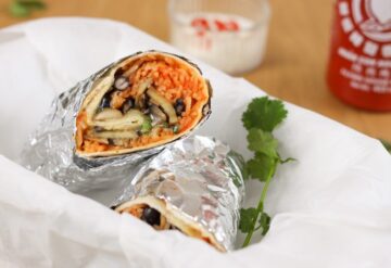 Garlic mushroom burritos with sriracha rice - Easy Cheesy Vegetarian