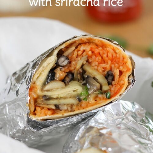 Garlic mushroom burritos with sriracha rice - Easy Cheesy Vegetarian