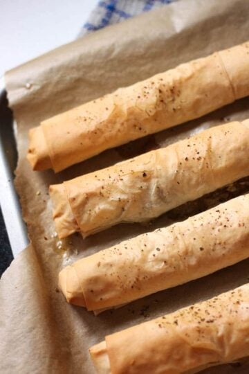 Black olive and halloumi filo cigars - Easy Cheesy Vegetarian