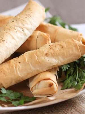 Black olive and halloumi filo cigars – Easy Cheesy Vegetarian