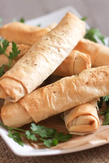 Black olive and halloumi filo cigars - Easy Cheesy Vegetarian