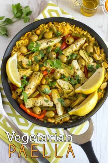 Vegetarian Paella with Artichokes and Olives - Easy Cheesy Vegetarian