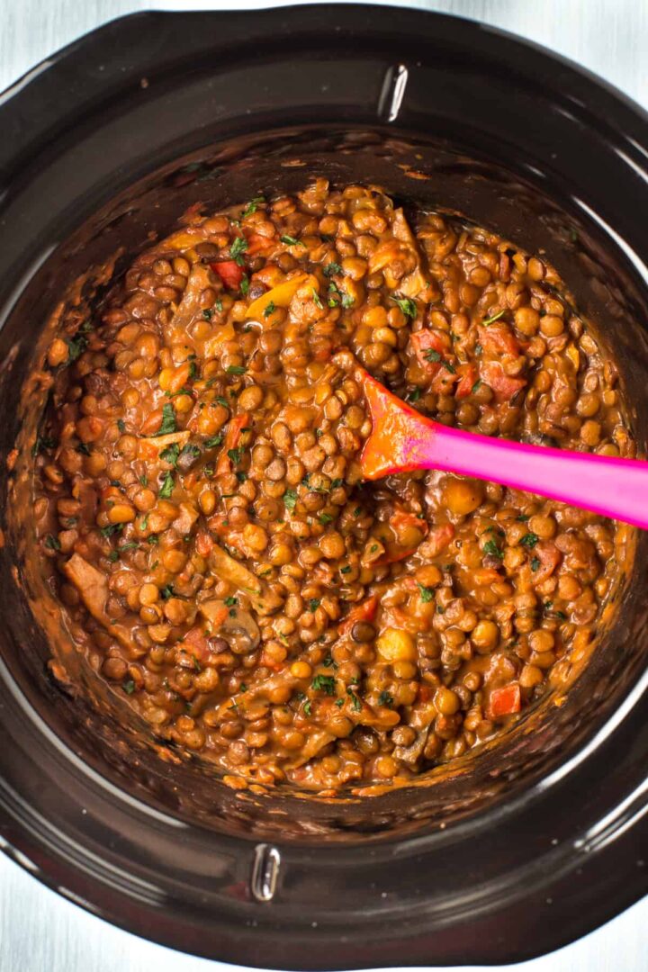 Cheesy Slow Cooker Lentils - Easy Cheesy Vegetarian