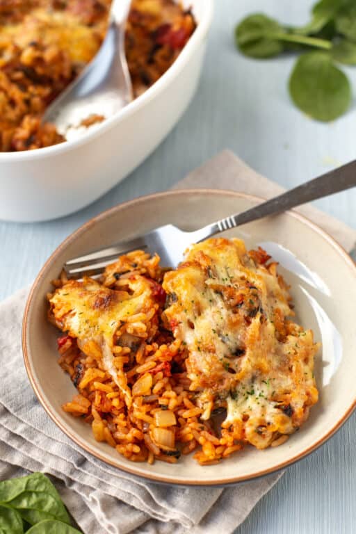Cheesy Baked Tomato Rice - Easy Cheesy Vegetarian