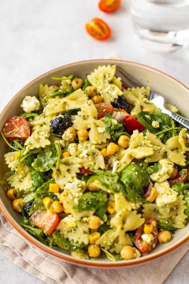 Chickpea Pasta Salad with Pesto (20 Minute Meal!) - Easy Cheesy Vegetarian