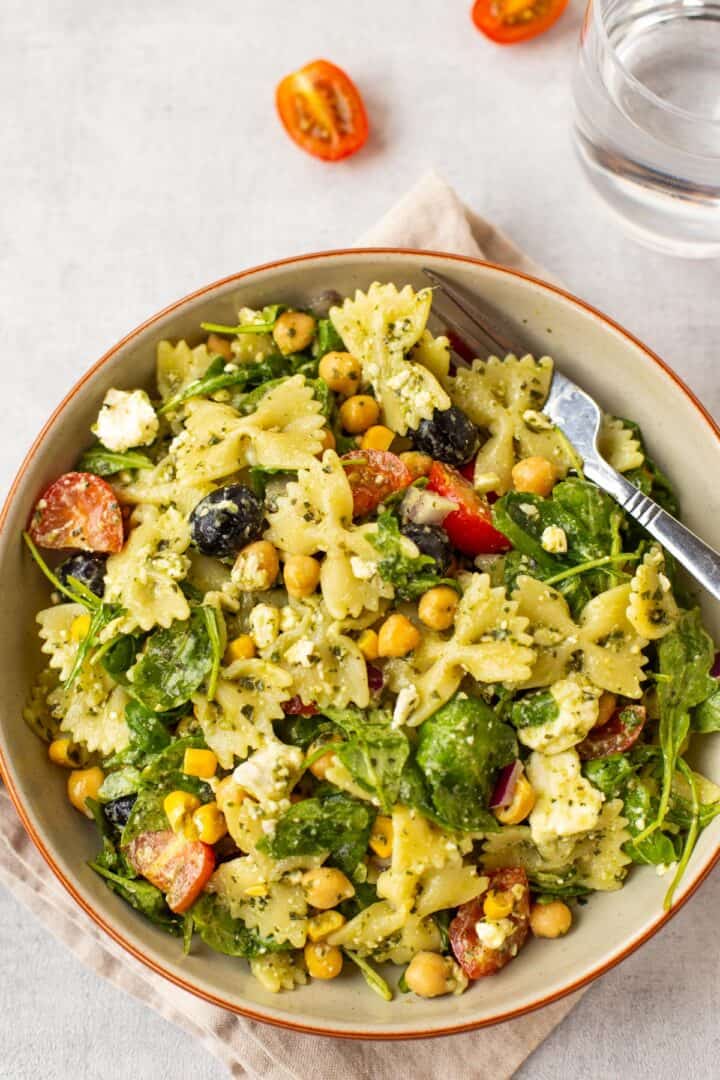 Chickpea Pasta Salad with Pesto (20 Minute Meal!) - Easy Cheesy Vegetarian