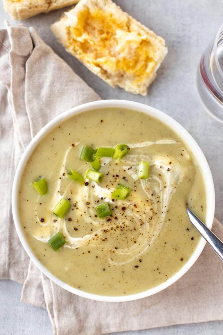 Creamy Potato and Spring Onion Soup - Easy Cheesy Vegetarian