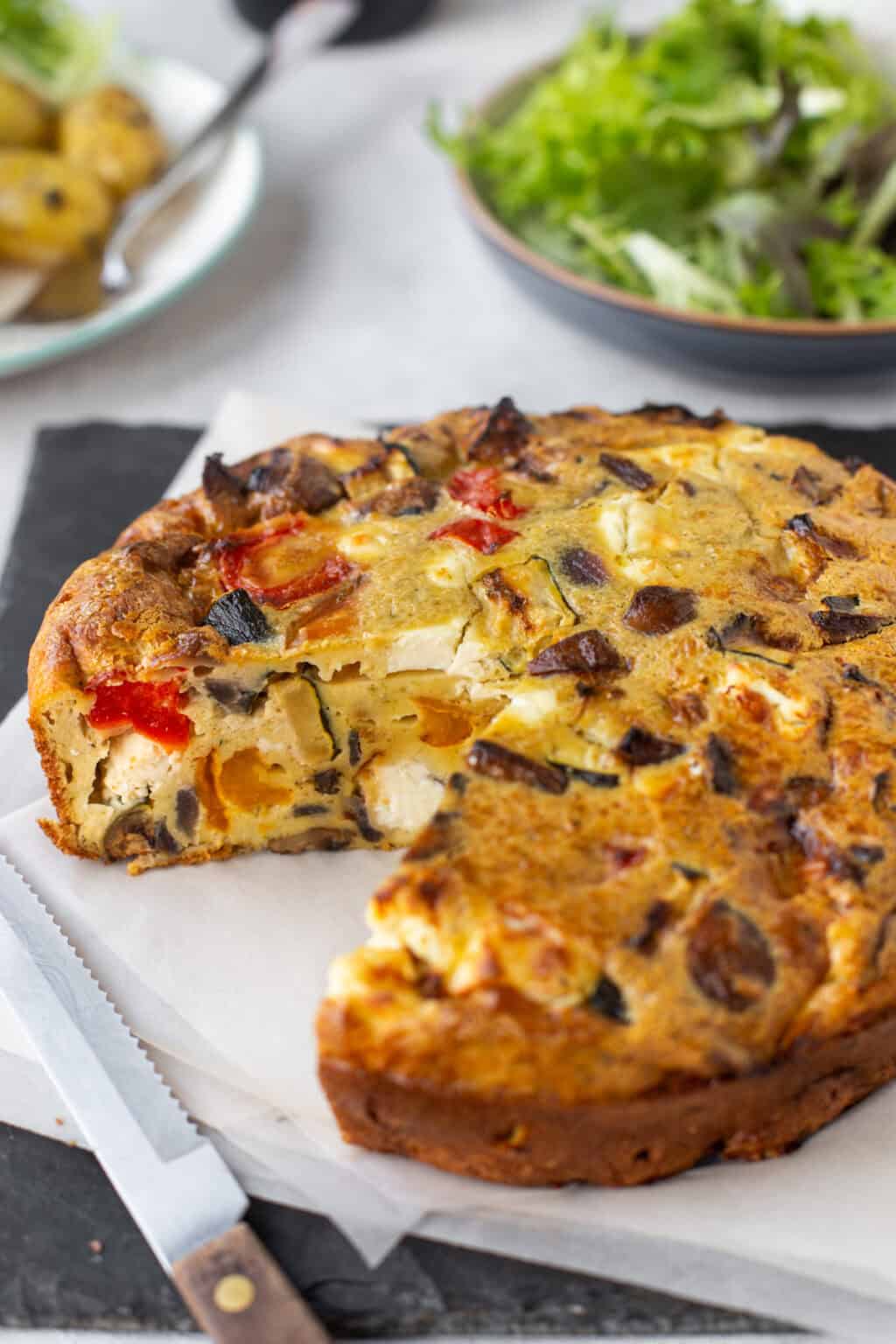 Feta and Roasted Vegetable Crustless Quiche - Easy Cheesy Vegetarian