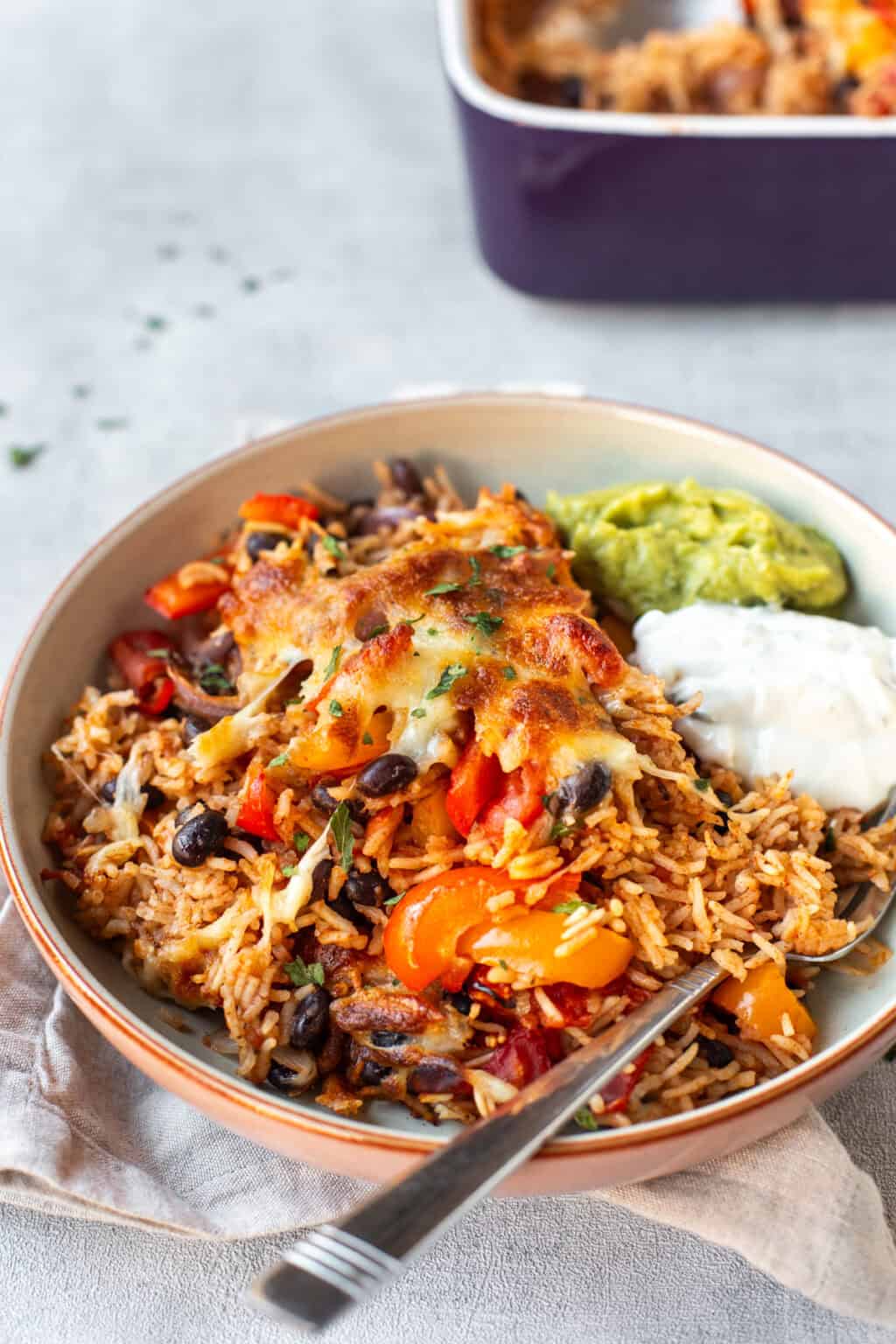 One Pot Baked Fajita Rice - Easy Cheesy Vegetarian