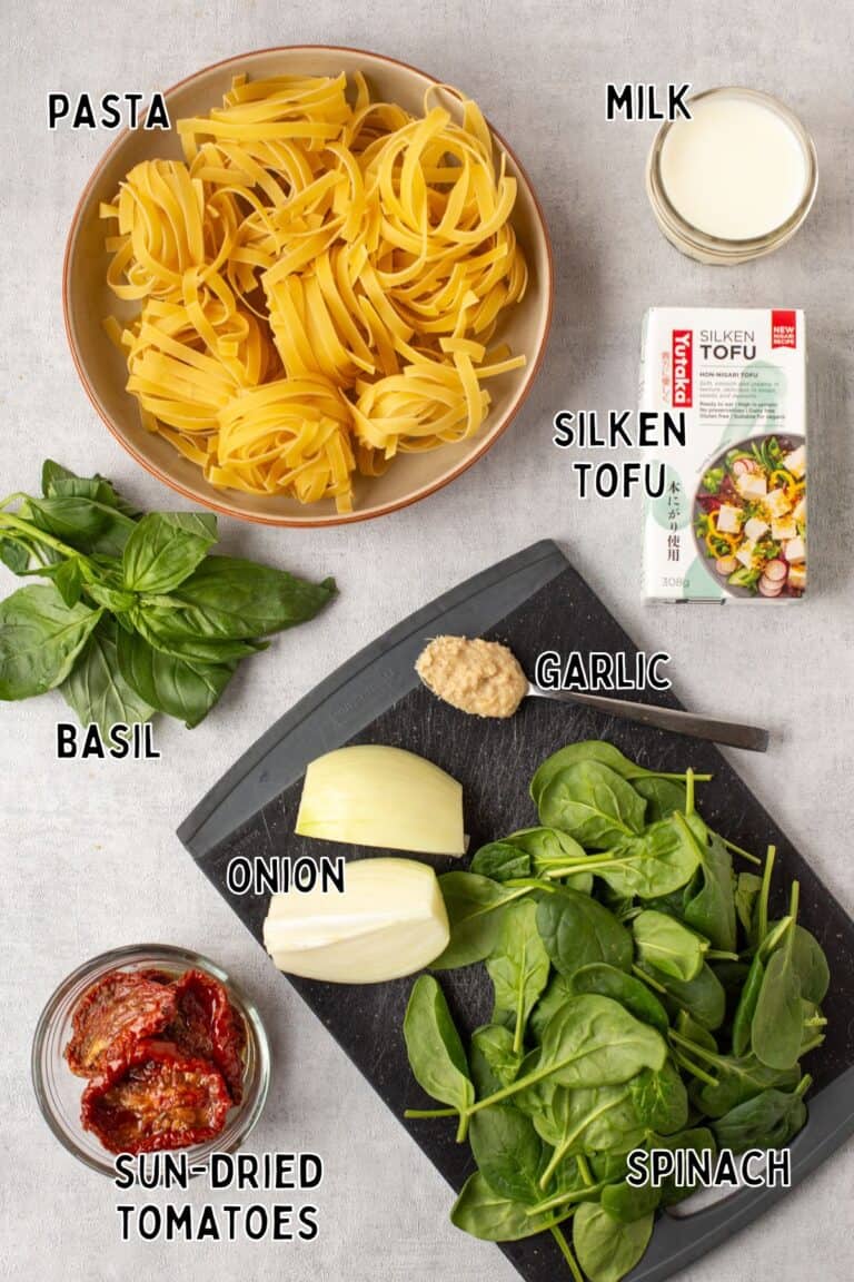 Creamy Tofu Pasta (with spinach and sun-dried tomatoes) - Easy Cheesy ...