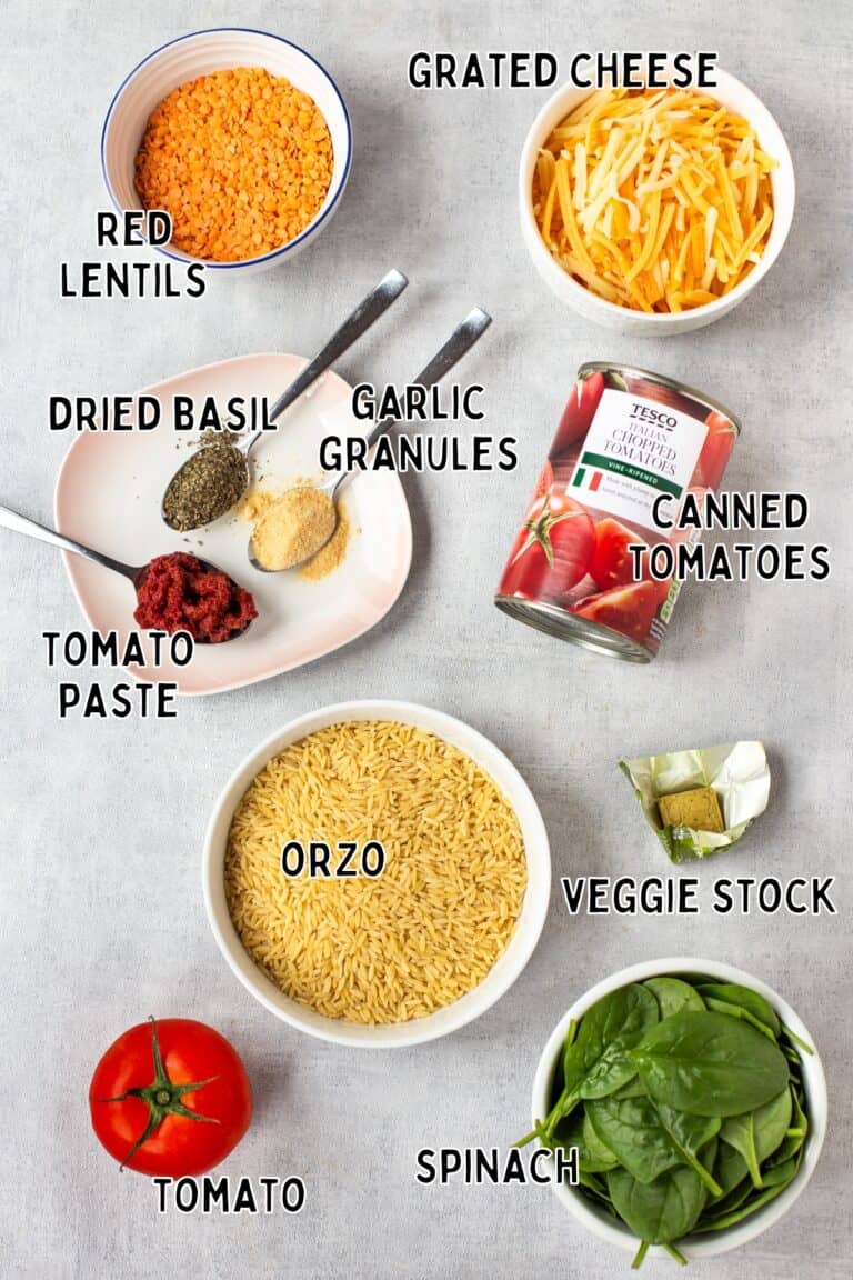 Cheese and Tomato Baked Orzo (with Lentils) - Easy Cheesy Vegetarian